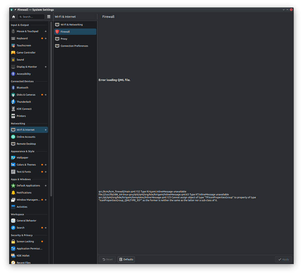 Error when clicking on Firewall under Settings > Wi-Fi & Internet - Help - KDE Discuss