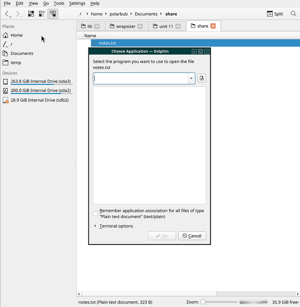 Choose Application window in Dolphin has no applications in it - Help - KDE Discuss