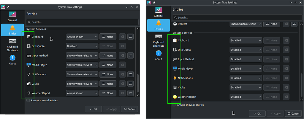 Icon changes when status is changed, bug or feature? - Help - KDE Discuss