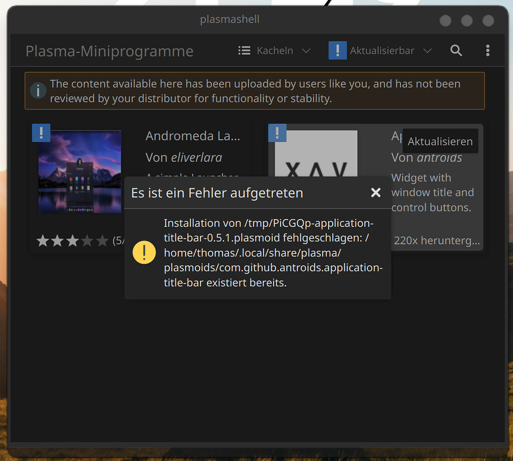 Error on update Plasmoids - Help - KDE Discuss