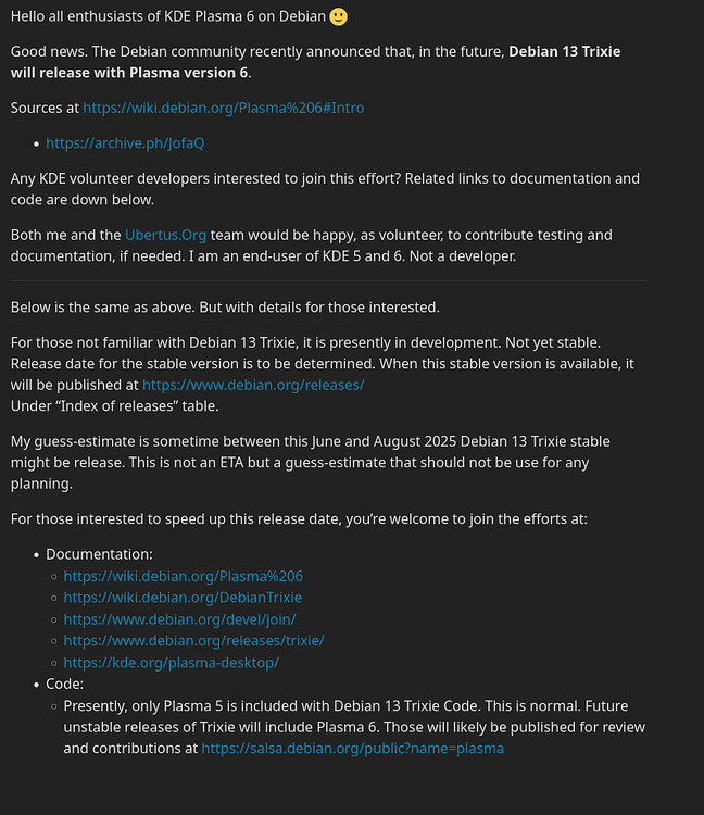 Plasma 6 on Debian 13 as main desktop environment - Help - KDE Discuss