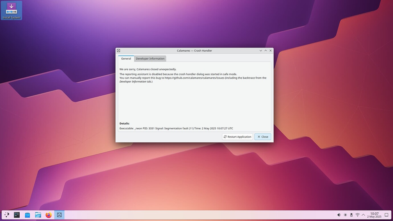 Segmentation fault during installation on KDE Neon user Edition (30 Apr 2025) - Help - KDE Discuss