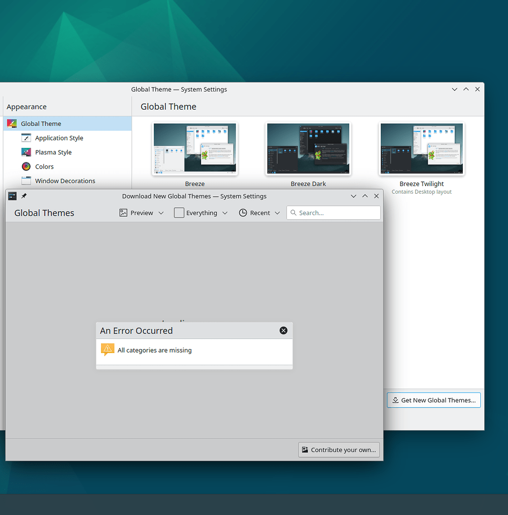 HELP! Can't Install Global Themes – "All Categories Missing' Error" - Help - KDE Discuss