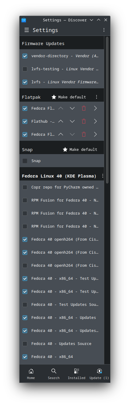 On a phone screen, Discover's repository management buttons obscure the repository names ...