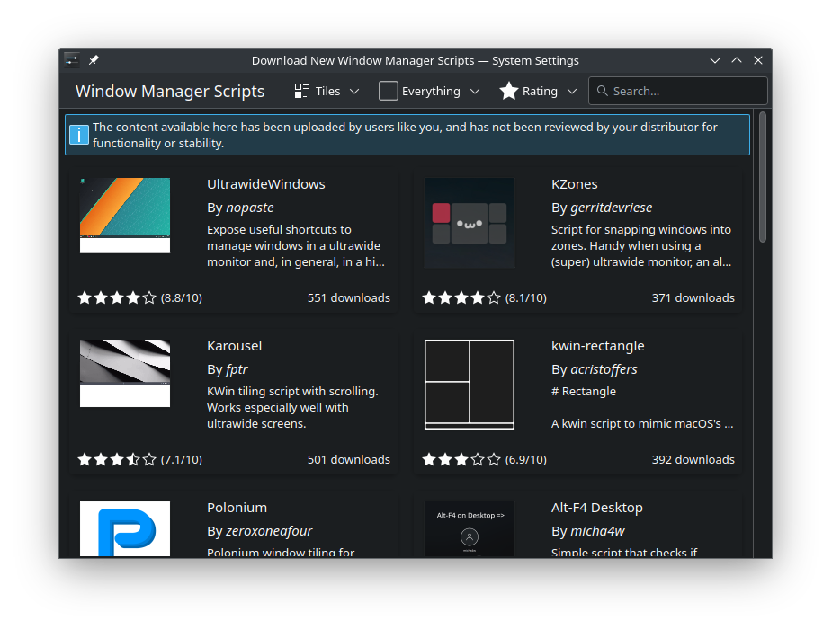 KWin scripts only showing the same couple scripts able to be downloaded - Help - KDE Discuss