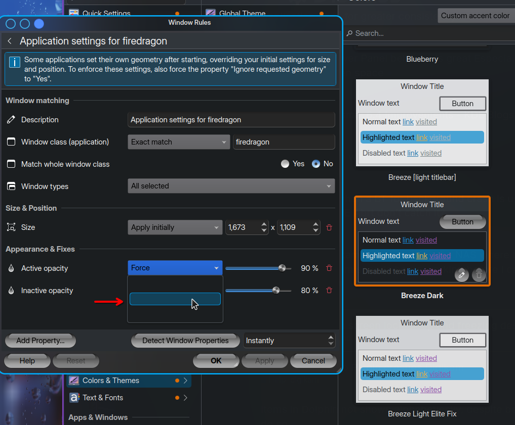 Dropdown menus in window/app rules not showing text - Help - KDE Discuss